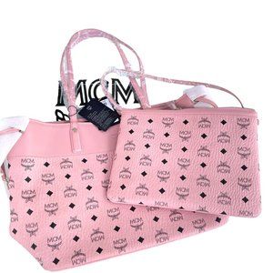 MCM | Bags | Mcm Aren Soft Pink Visetos Medium Tote With Removable ...